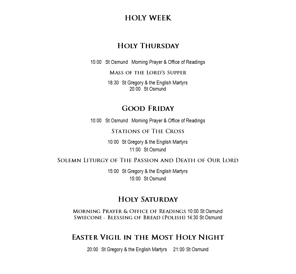 Mass Times | Parish of St Osmund